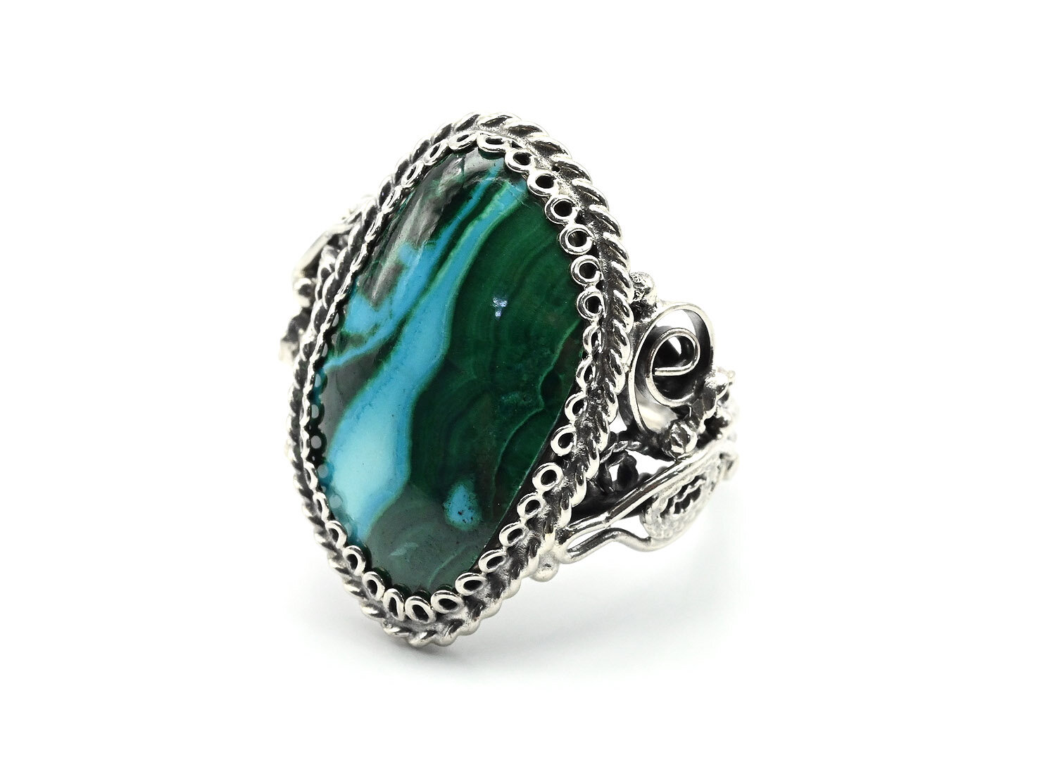 Кольцо, хризоколла, малахит