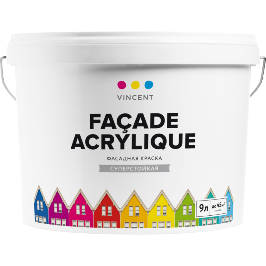 Краска VINCENT FACADE ACRYLIQUE F-2 фасадная, акрилатная, матовая, база A белая, 9л