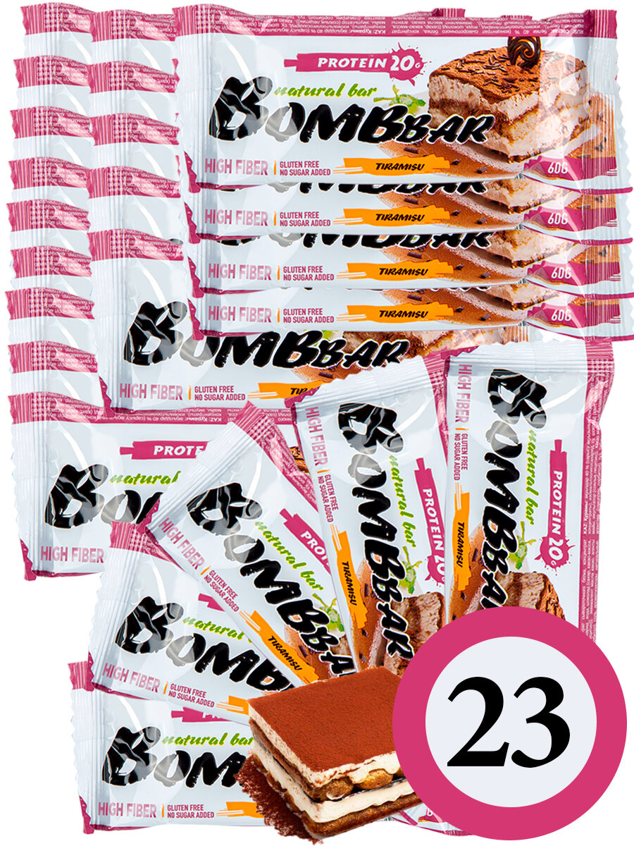 Протеиновый батончик BombBar Protein Bar 23 x 60 г, Тирамису