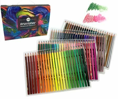 Карандаши 120 цв. Brutfuner WG-1 акварельные деревянные, заточенные, в пластиковом чемодане на кнопках