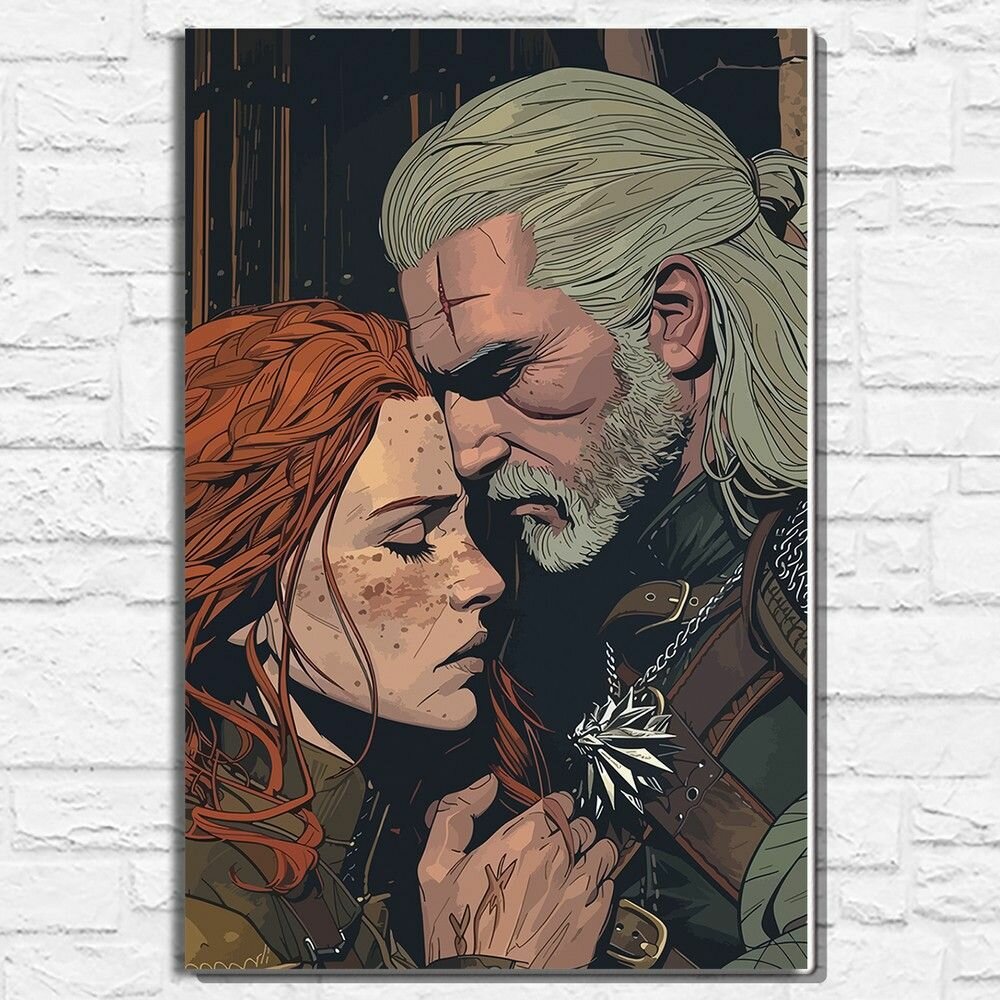 Картина по номерам на холсте игра Witcher 3 (Ведьмак, Геральт и Трисс, PS, PC, XBOX) - 15173 В 60x40