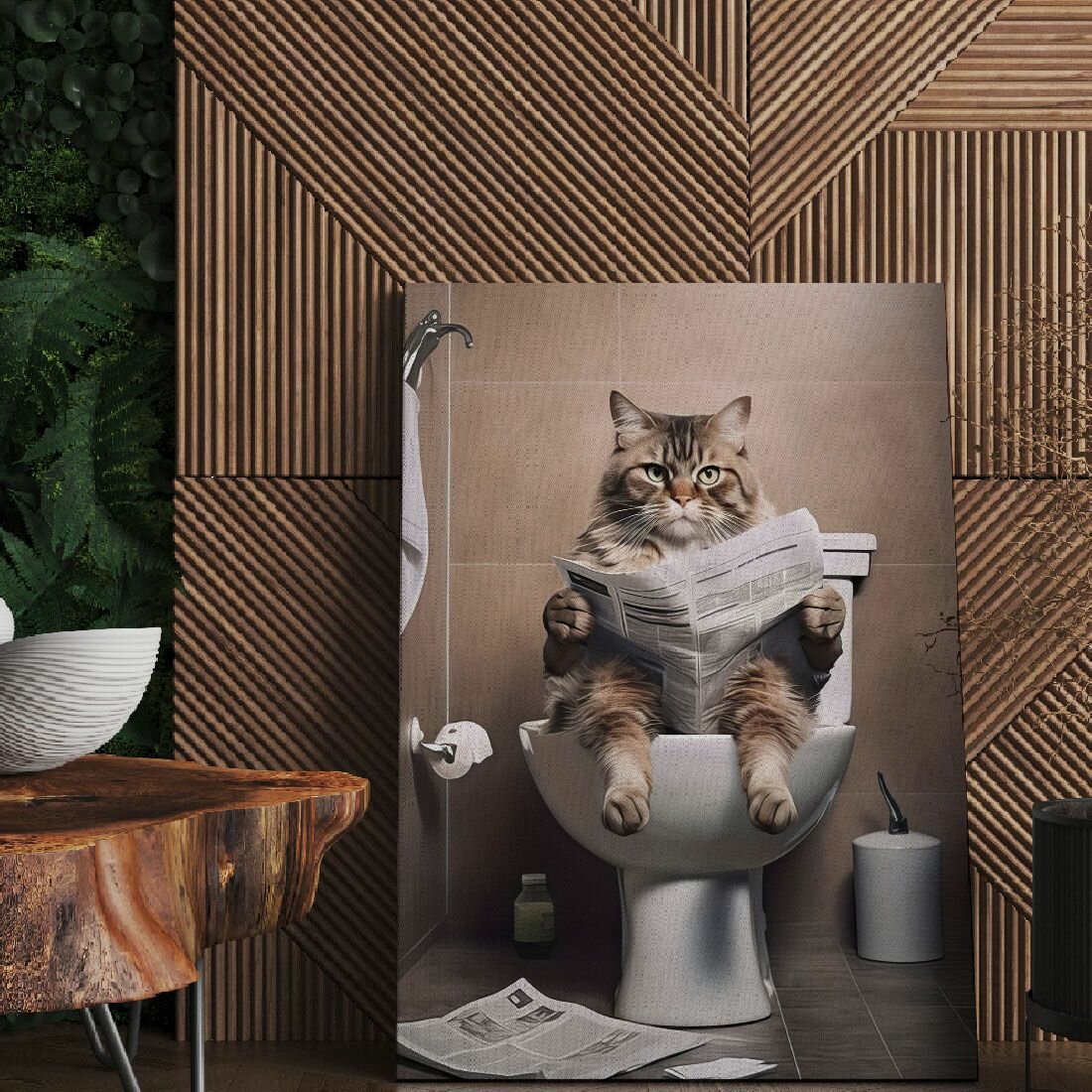 Картина на стену 50х70 кот в туалете смешные кошки на унитазе