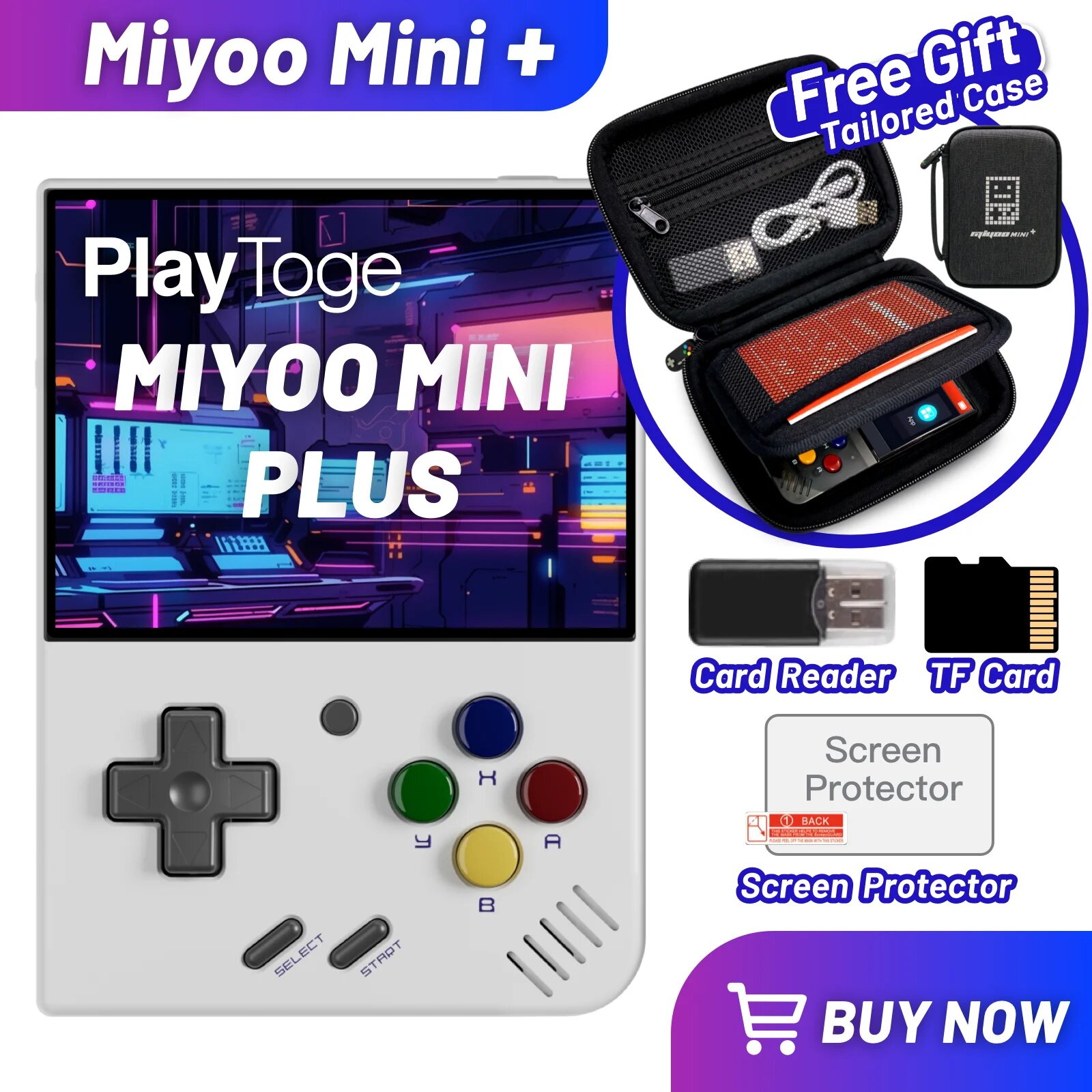 MIYOO Mini Plus портативная игровая консоль серый 64G (15K Games), White with Case