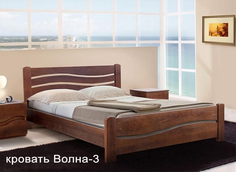 Кровать "Волна-3" из массива сосны 160x190 см, Старый орех 3