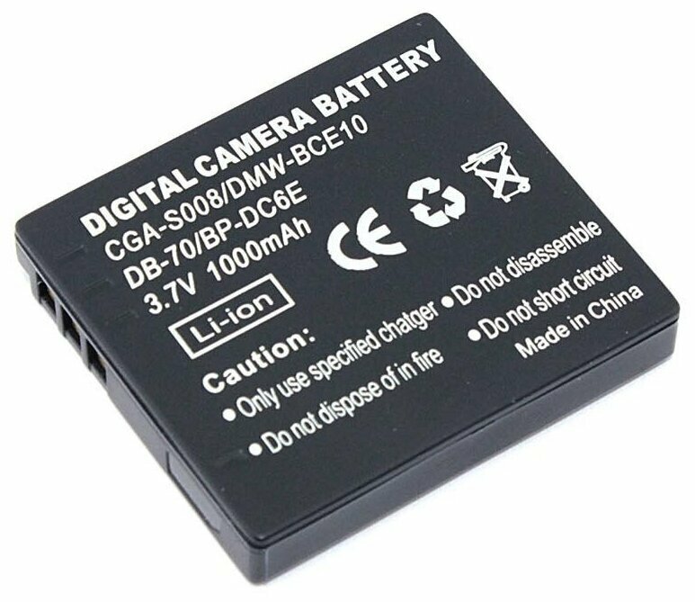 Аккумулятор для фотоаппарата Panasonic VW-VBJ10, DMW-BCE10, CGA-S008, 3.7V, 1000mAh, код mb079564
