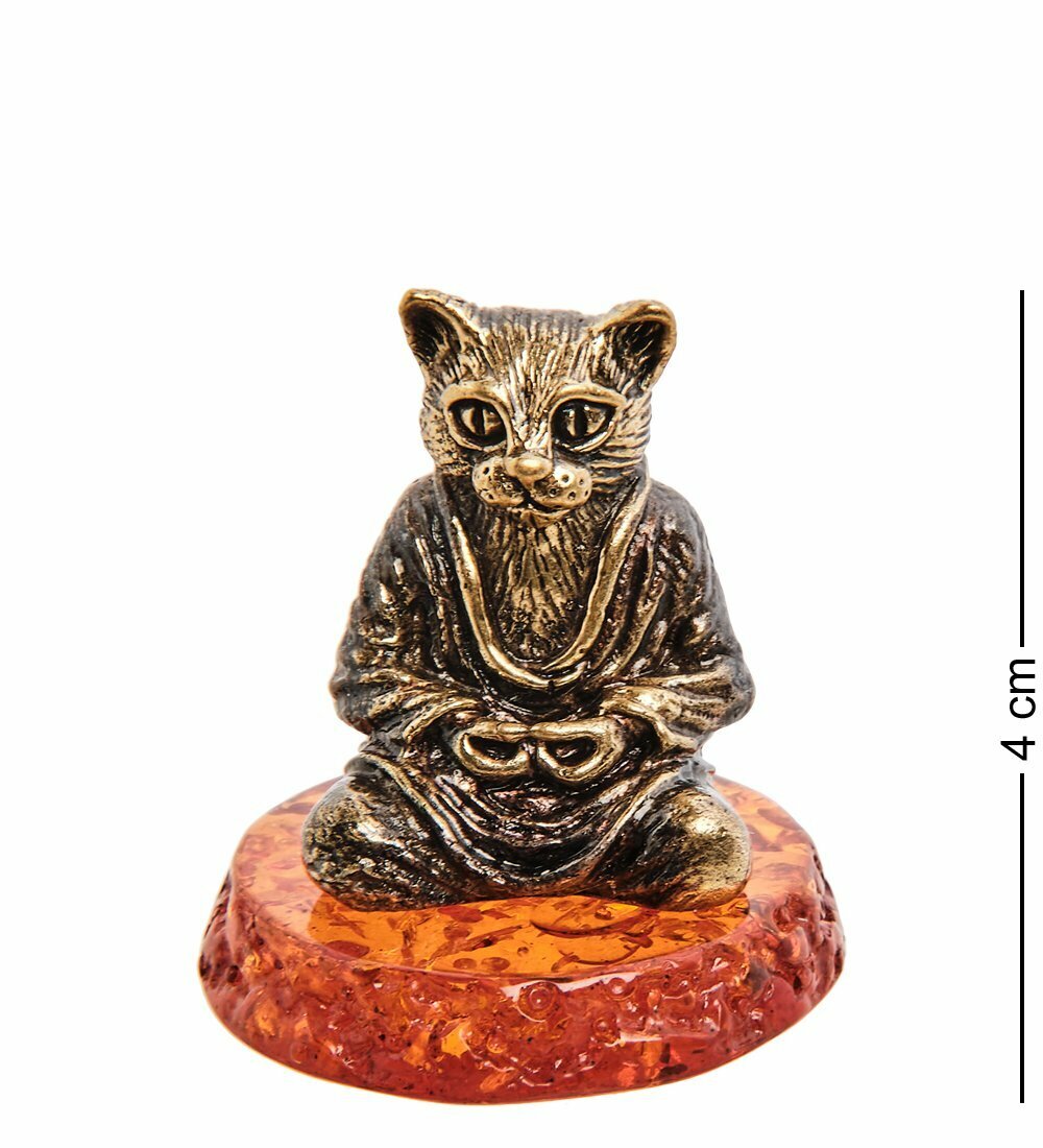 Фигурка 'Кот Гуру' (латунь, янтарь)