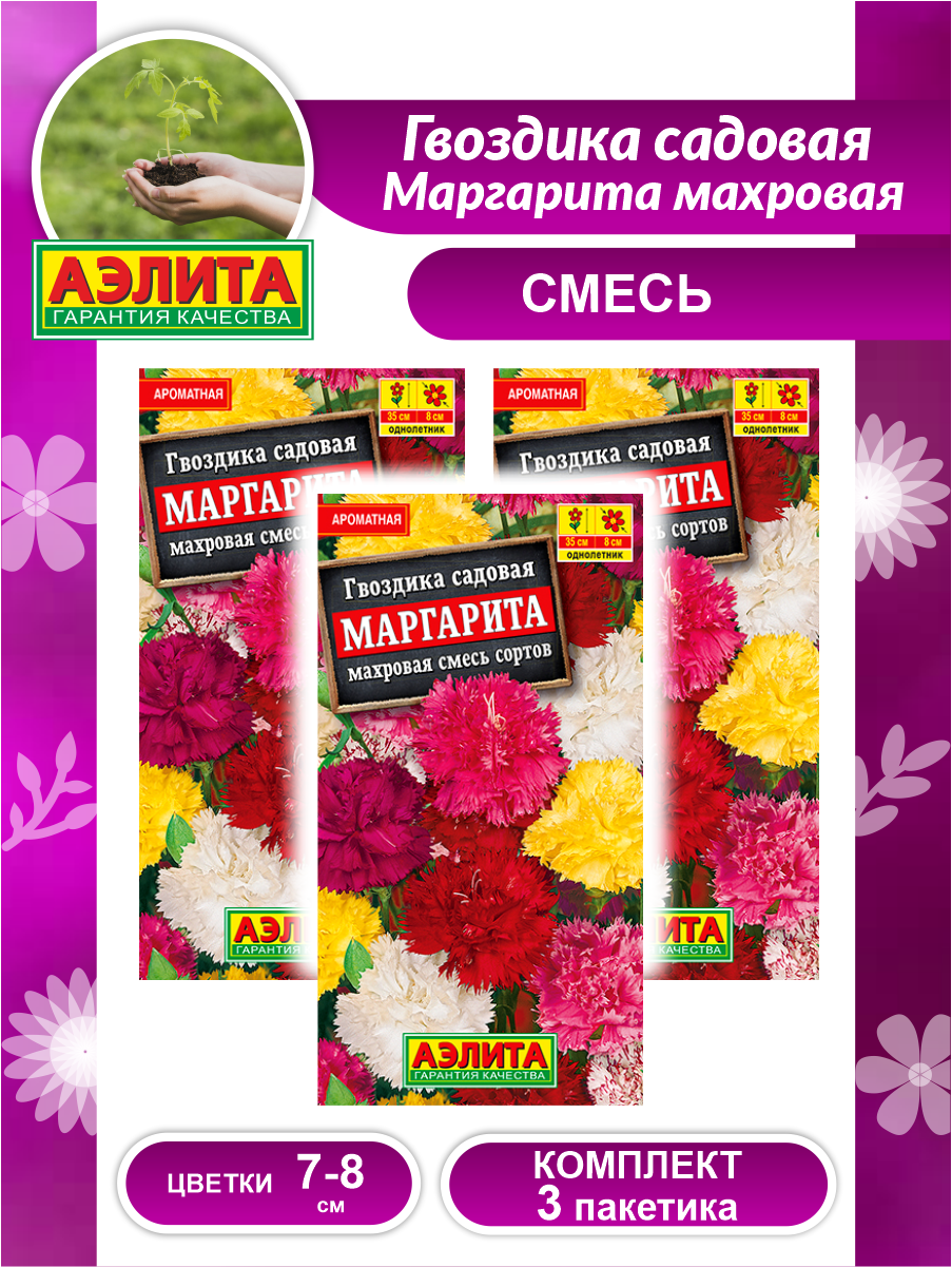 Комплект семян Гвоздика садовая Маргарита махровая смесь сортов х 3 шт.