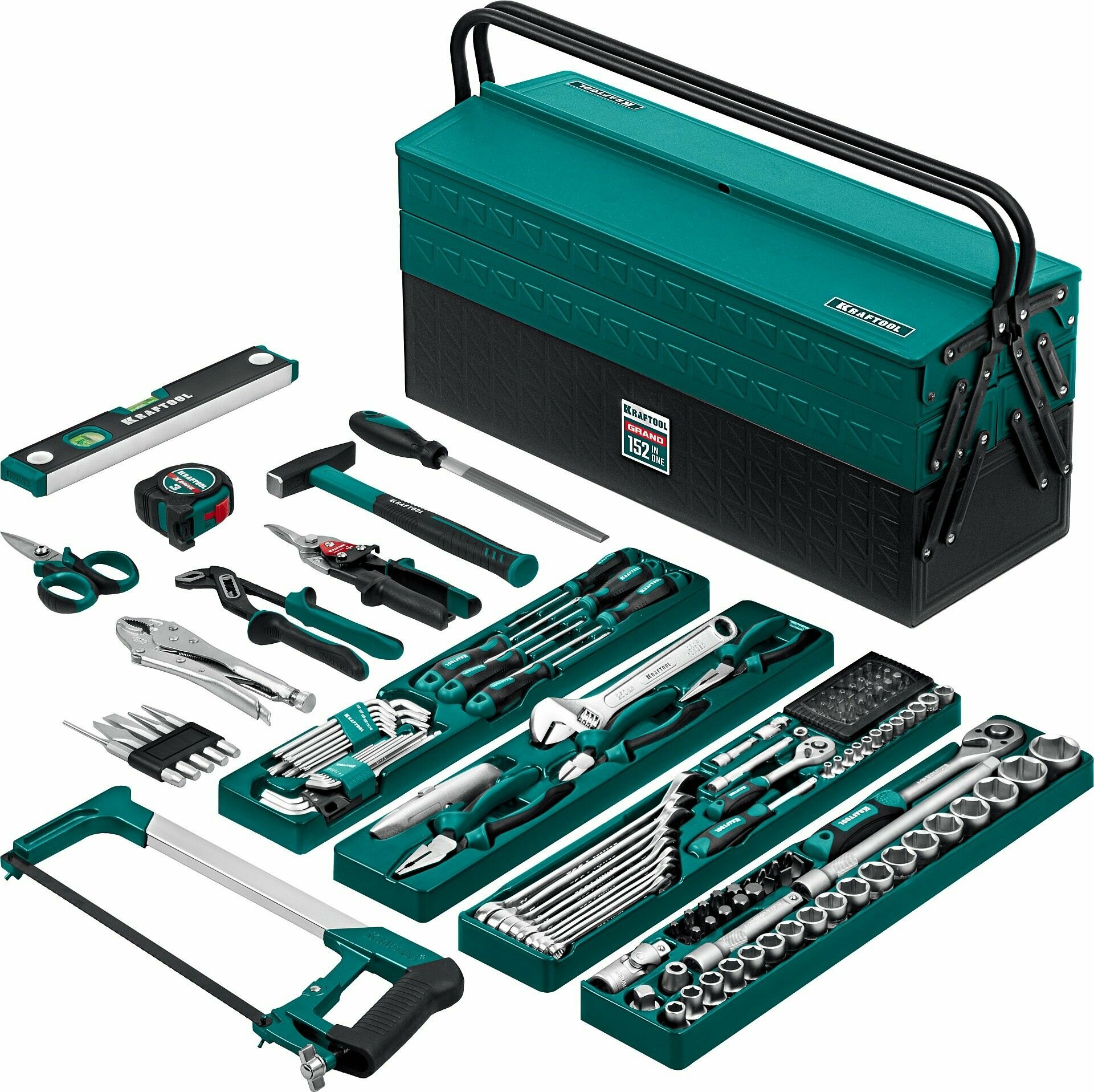 KRAFTOOL GRAND-152, 152 предм, (1/2 +1/4 ), Универсальный набор инструмента (27978-H152)