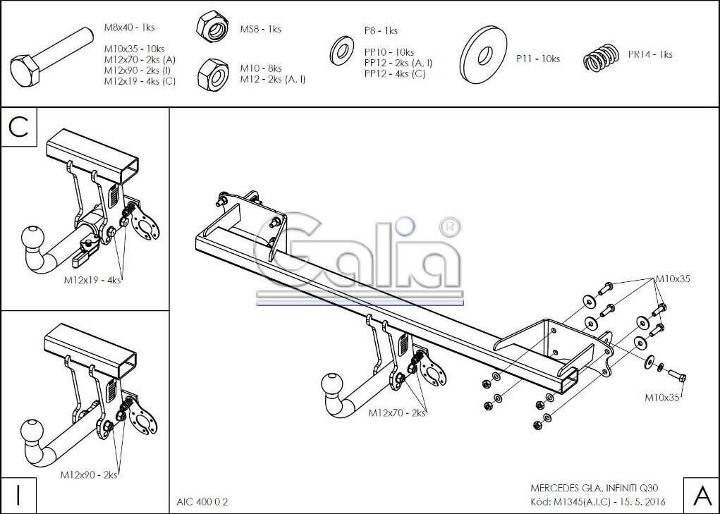 Оцинкованный фаркоп на Mercedes GLA-Class 2014-2019, Infiniti Q30 2016-2019, Infiniti QX30 2016-2019 (без электрики), Galia M134C