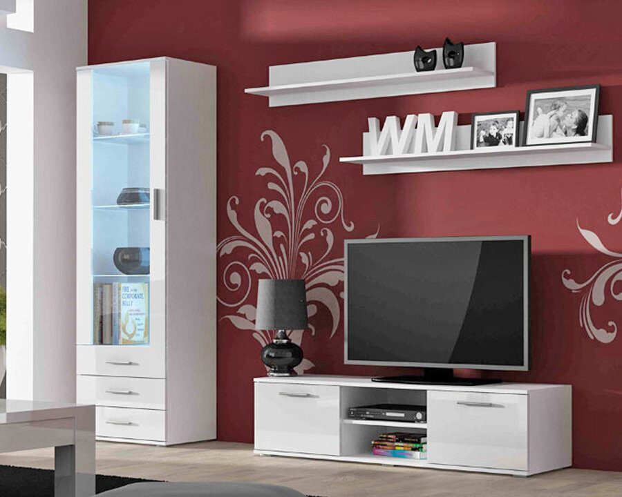 Гостиная Сохо 13 МДФ Белый DM635-6 / Белый Фасадный 0101 NEW 200x41x192 см, белый, белый фасадный GOODFORM