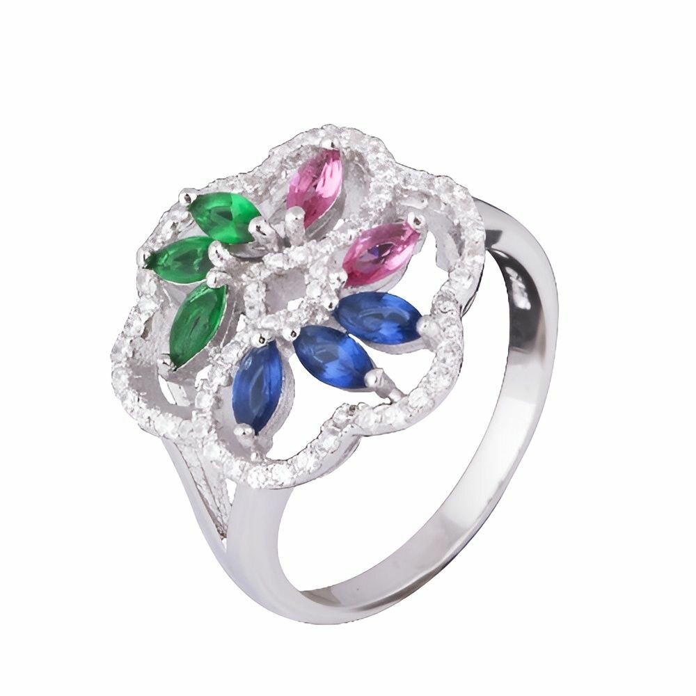 Кольцо тонкое, серебро, 925 проба, родирование, фианит