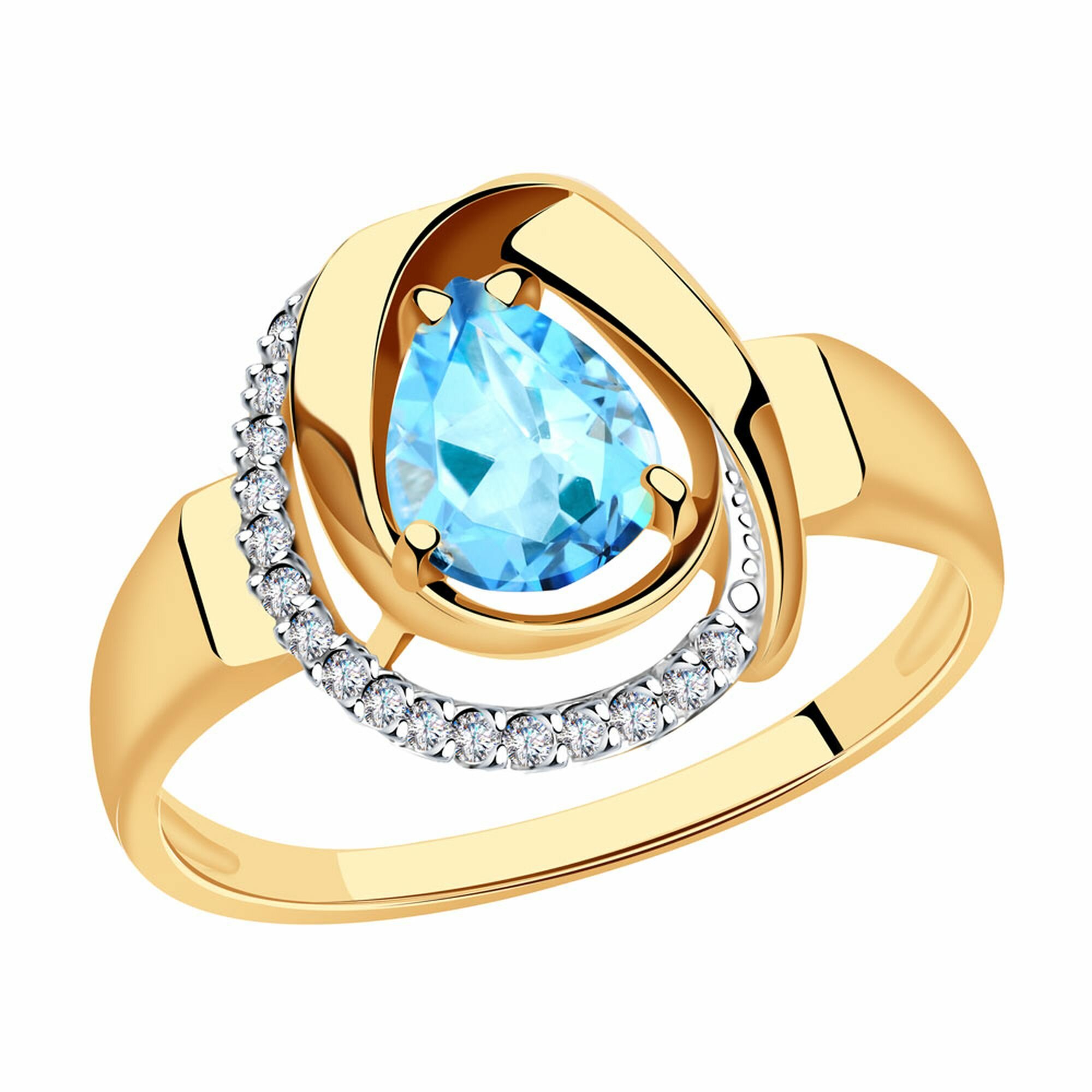 Кольцо, красное золото, 585 проба, фианит, топаз