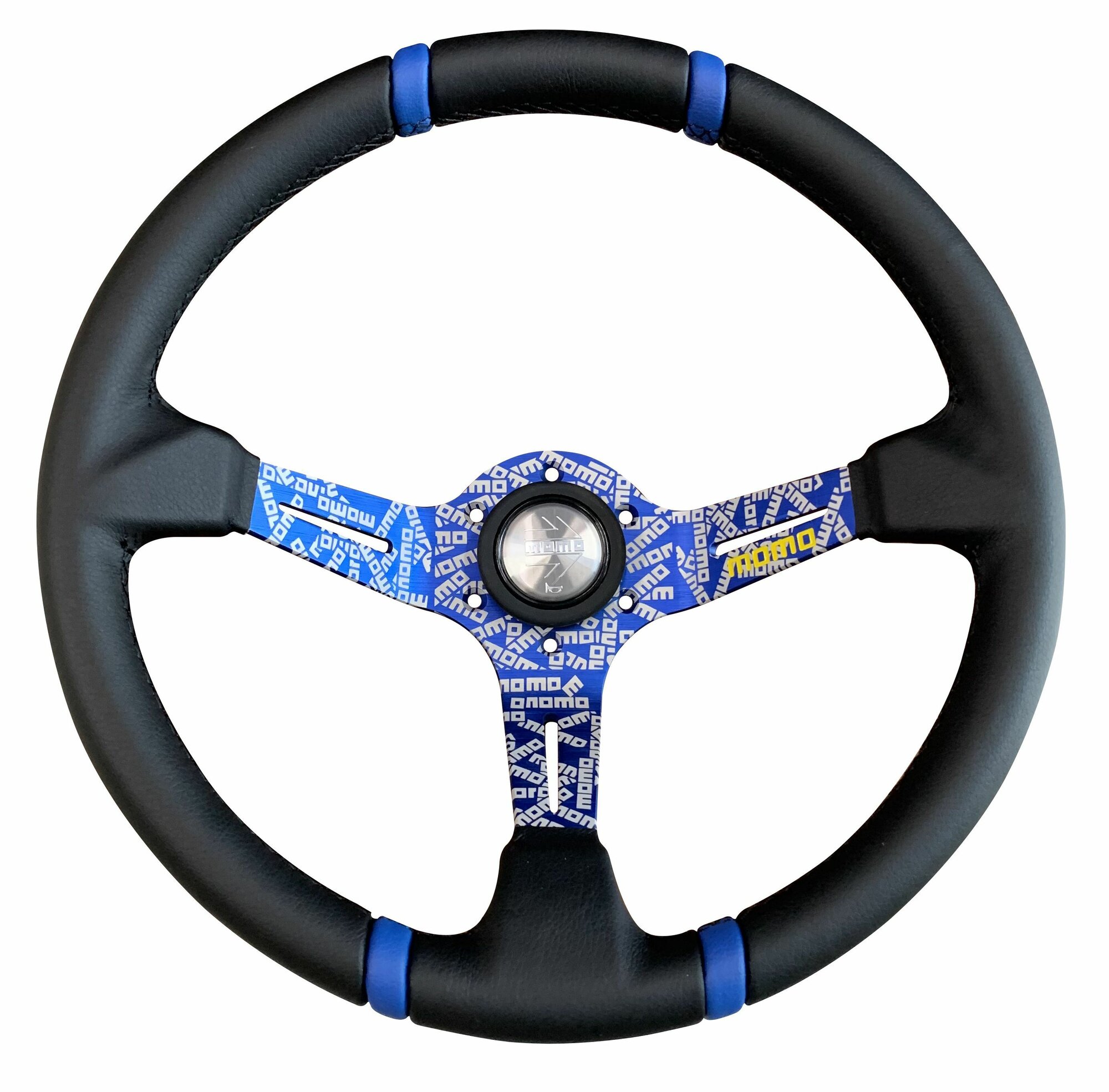 Гоночный руль с глубоким вылетом момо гладкая кожа синий