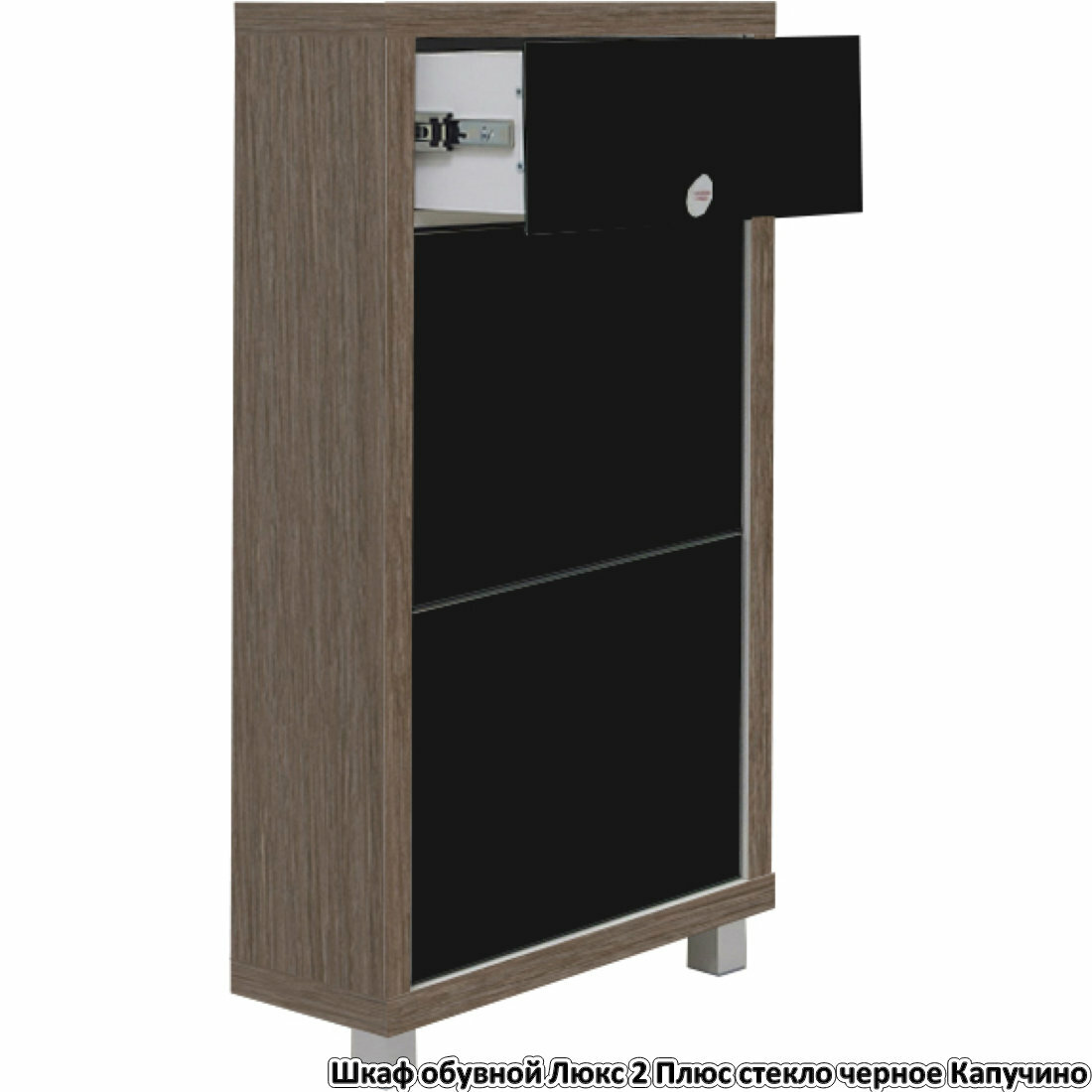 Шкаф обувной Люкс 2 Плюс стекло черное капучино, Айрон, Ш:55 см, В:91 см, Г:19 см.