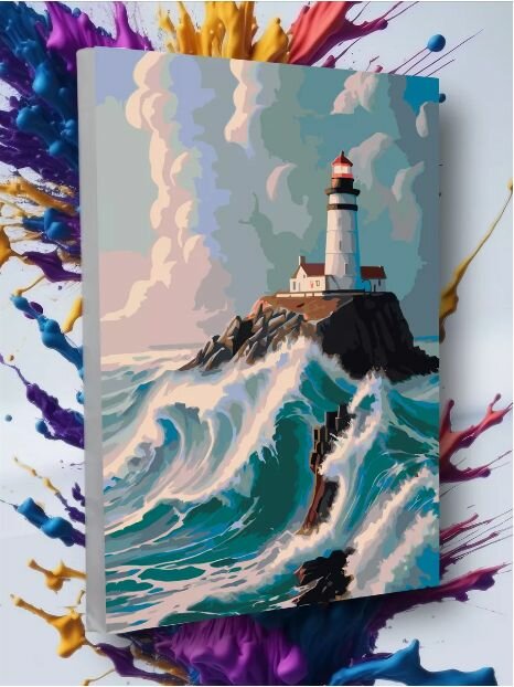 Картина по номерам Маяк Море Волны Вода Природа 40х50
