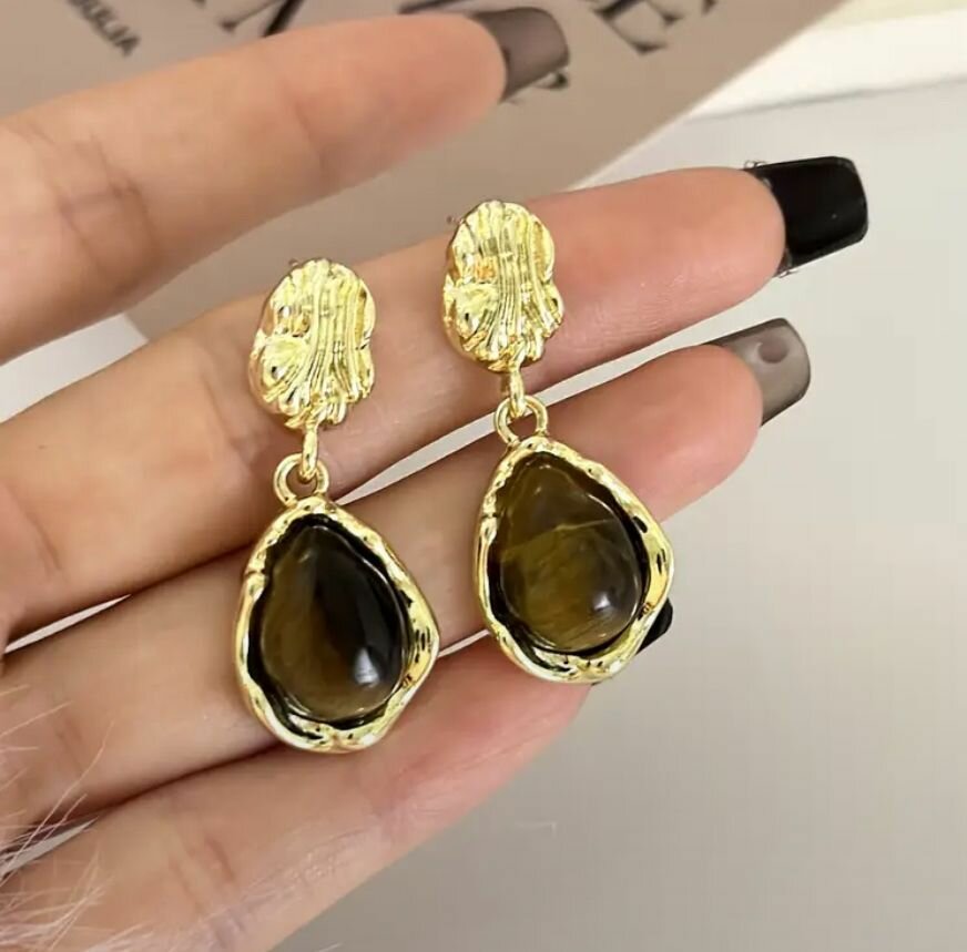 Серьги, металл, искусственный камень