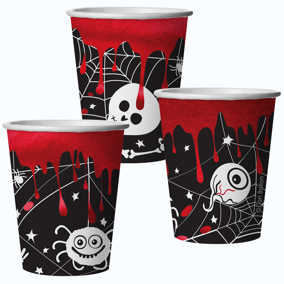 Набор бумажных стаканов Дон Баллон одноразовые, 250 мл, Хэллоуин, черный, красный, металлик, 6 шт