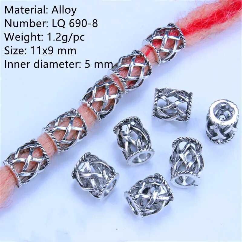 Серебряные металлические косы для волос, 5pcs NO.25