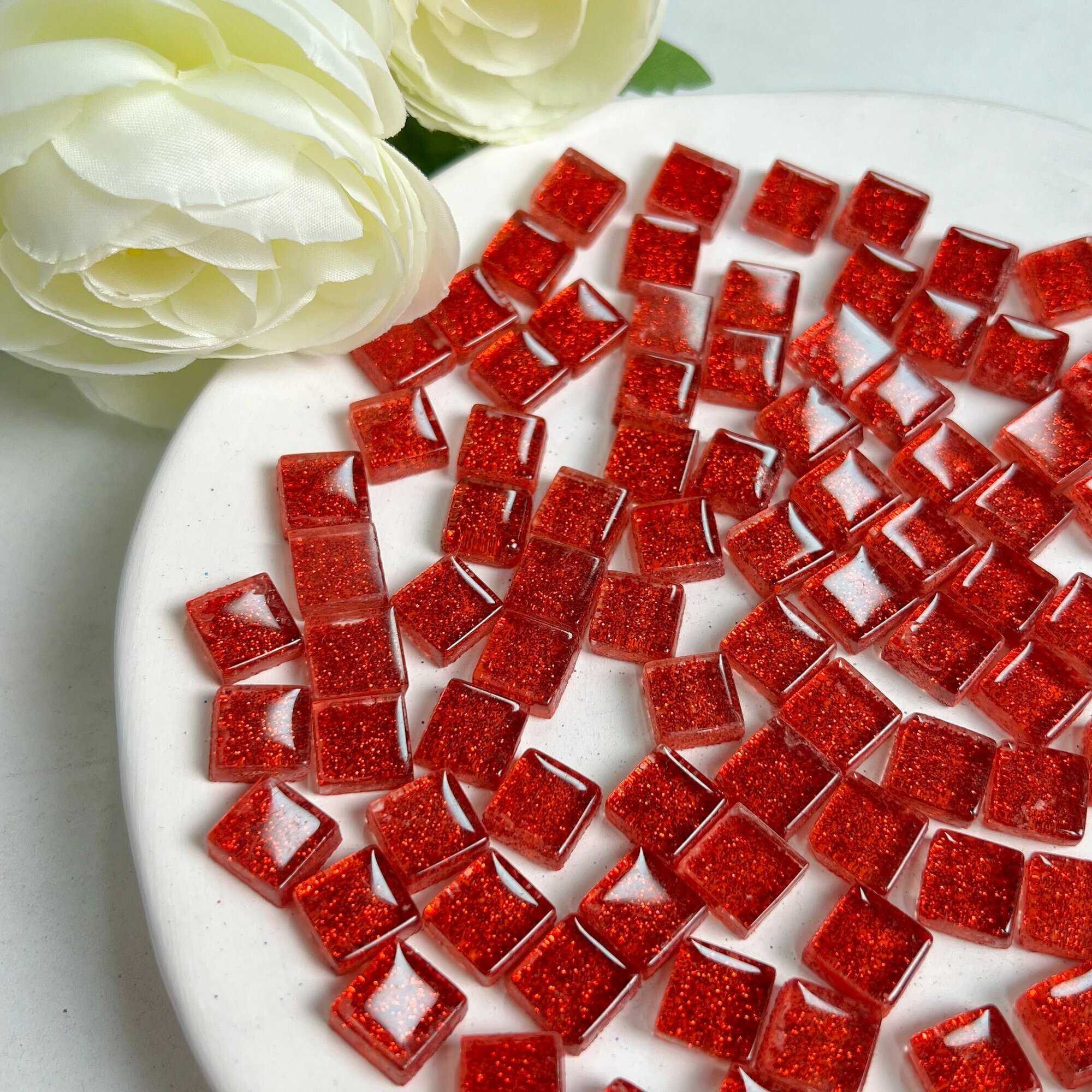 Квадратная мозаика красная Red Glitter 50 шт.