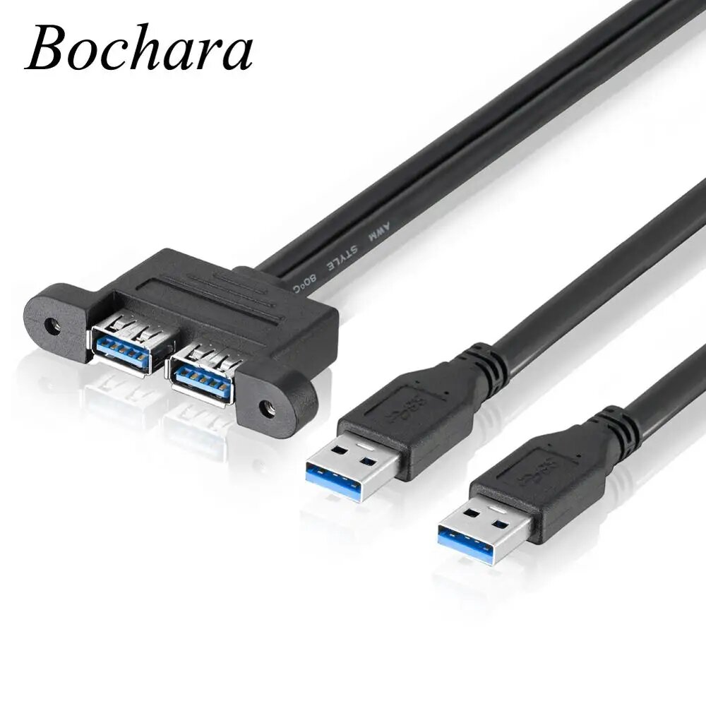 Удлинительный кабель с двойным разъемом USB 3.0 Bochara, 30 см, 50 см, 1 м, 1,5 м, 2 м, с двумя штекерами USB 3.0, с винтовым креплением для панели, экранированный