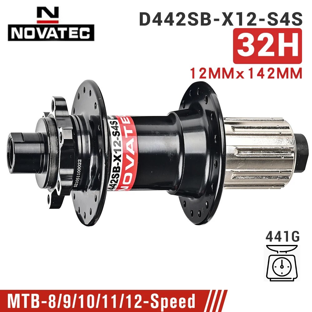 Novatec Vтулки D442 D041 для горных велосипедов 32H Черный, R 142x12MM HG