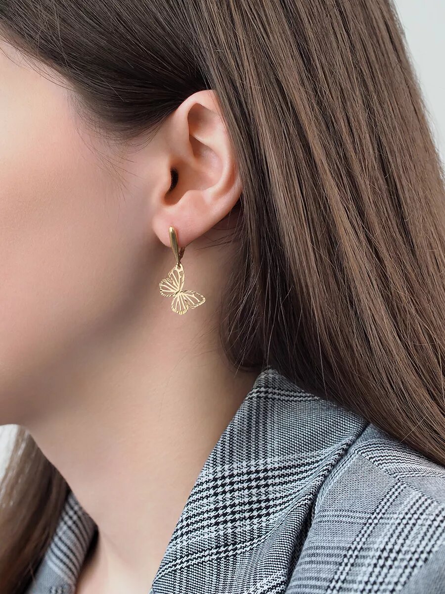 Серьги с подвесками, серебро, 925 проба, золочение