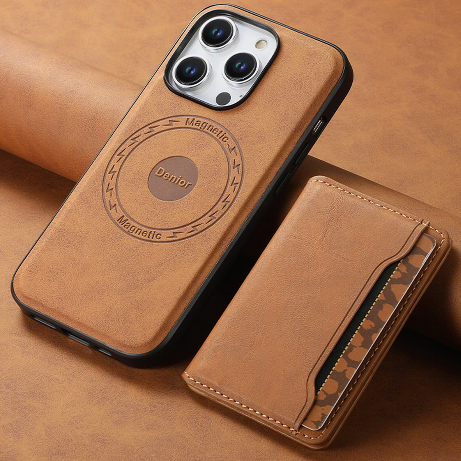 Чехол Suteni "Google 9" 582, для iPhone 13 Pro Max, коричневый, PU + TPU