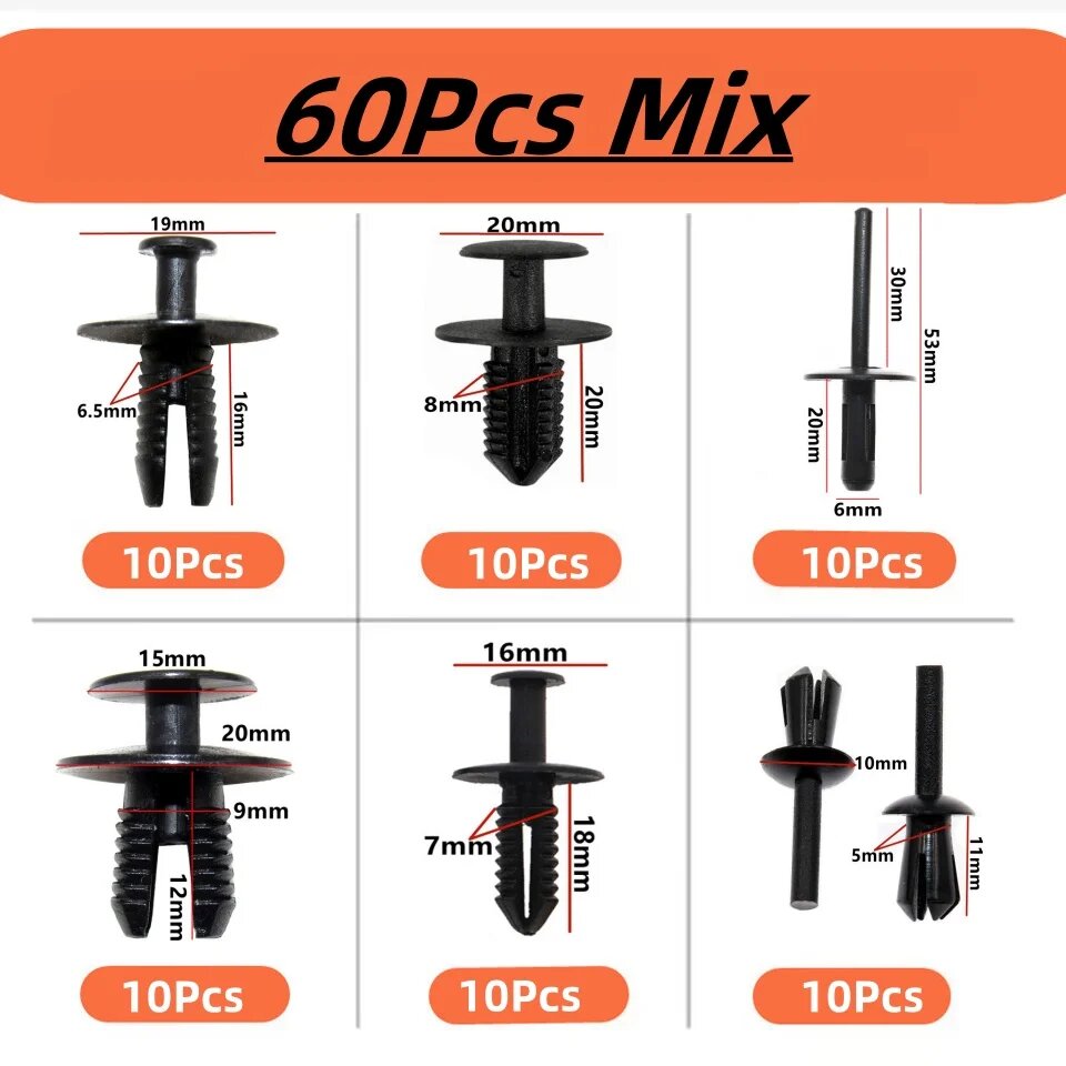 Автомобильный бампер, крыло, колесная арка, крепежные зажимы для BMW E6 E12 E28 E30 E53 60Pcs Mix