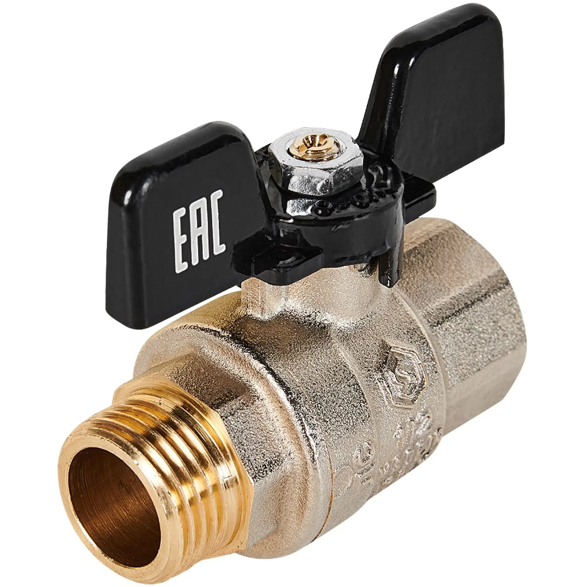 Кран шаровой прямой Stout DN15 PN40 1/2 НР/ВР латунь ручка бабочка