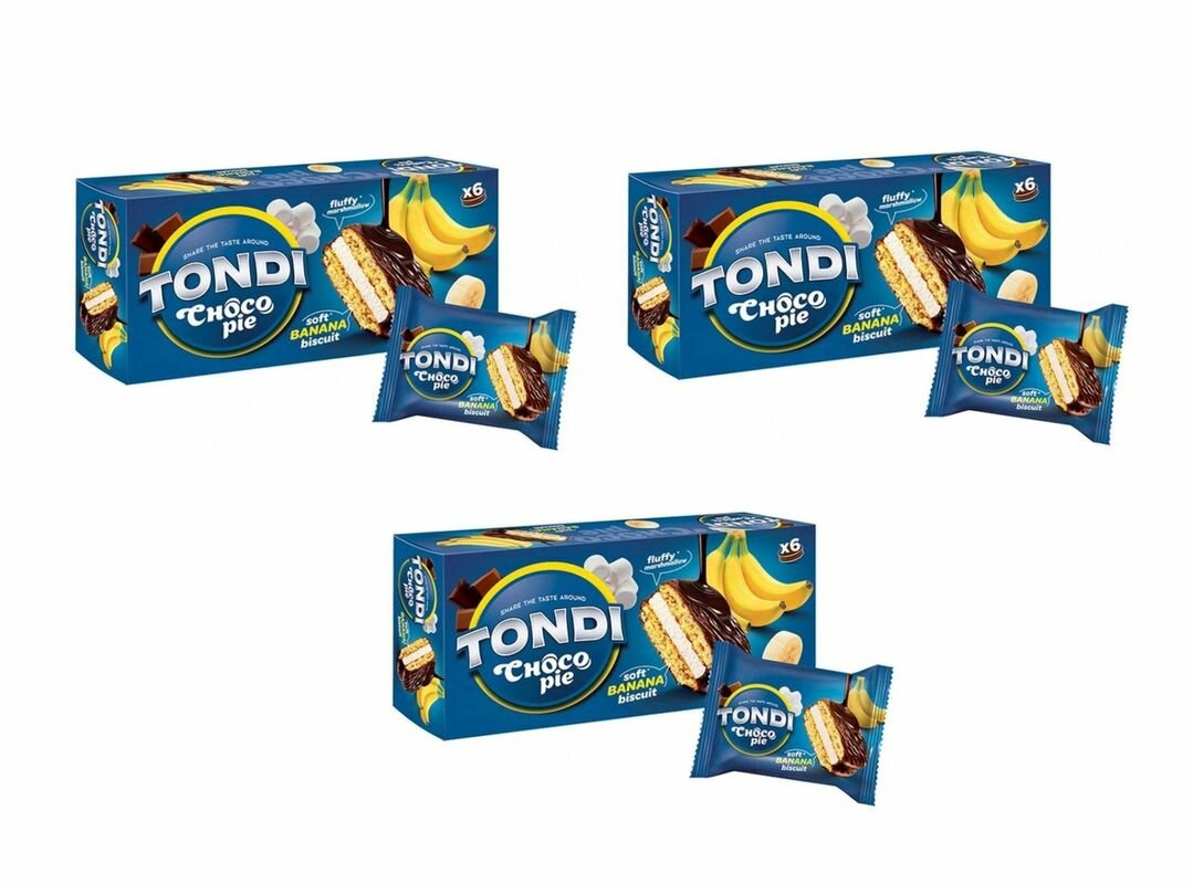 Tondi Печенье Choco Pie банан, 180 гр, 3 уп.