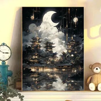 Картина по номерам /Древнее здание в китайском стиле / холст на подрамнике,30х40 см Очень подходит для отделки стен