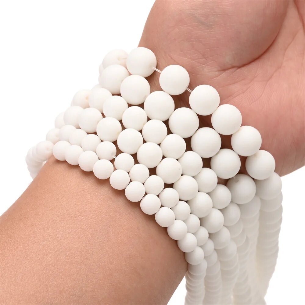 Бусины из натурального камня Fathand 4-12 мм Белый, 10mm 35 to 37pcs, White Matte Stone