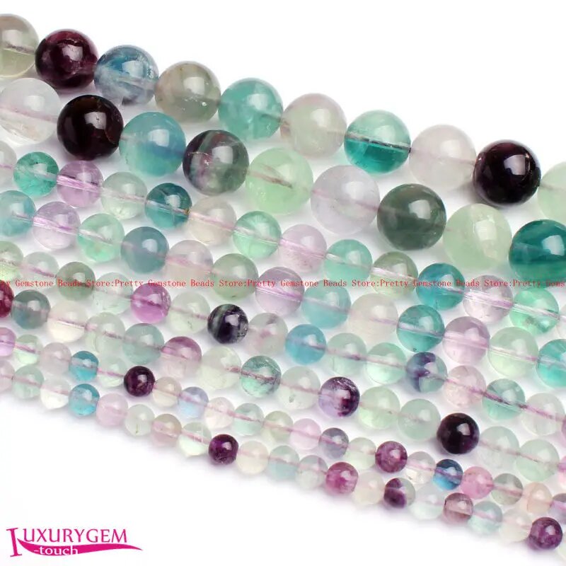 Многоцветный флюорит, бусины, IUXURYGEM-TOUCH