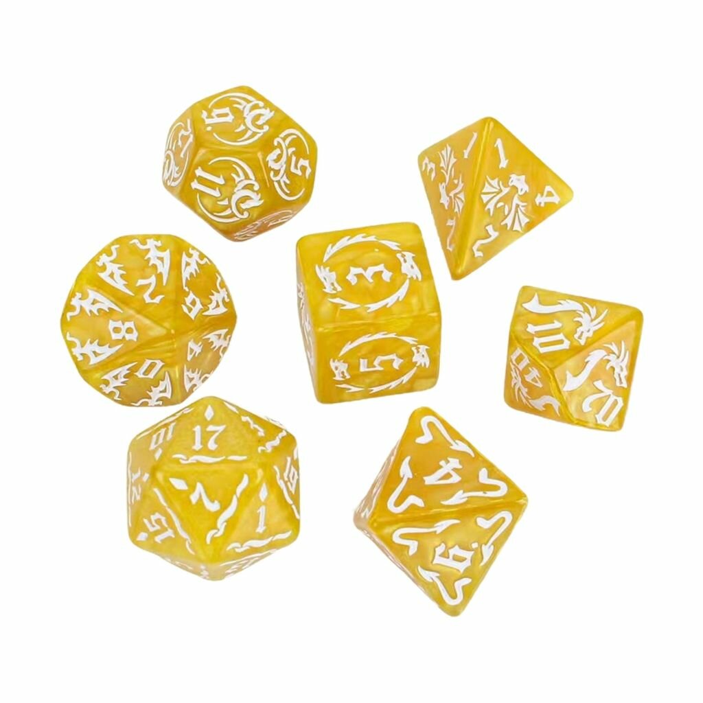 Кубики игральные кости для настольных игр, набор многогранных кубиков Dragon element, 7шт-желтый