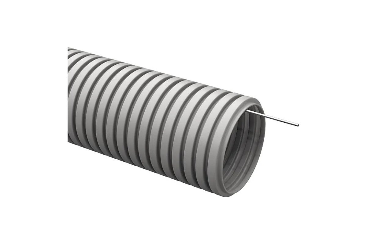 DIRECT ELECTRIC Труба ПВХ серая легкая гофрированная с зондом D25мм (50м/уп) DE19722116