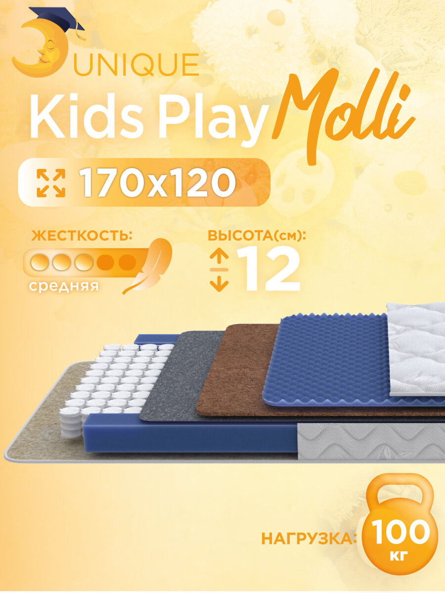 Матрас Академия сна Kids Play Molli, 120x170x12 см, независимые пружины, гипоаллергенный