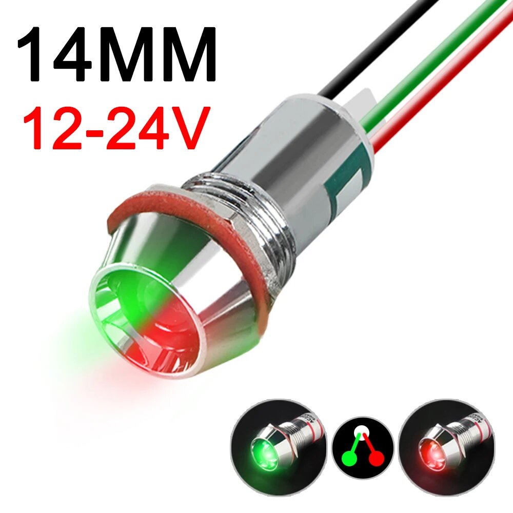 Светодиодный индикатор 14мм, 12-24V, двухцветный