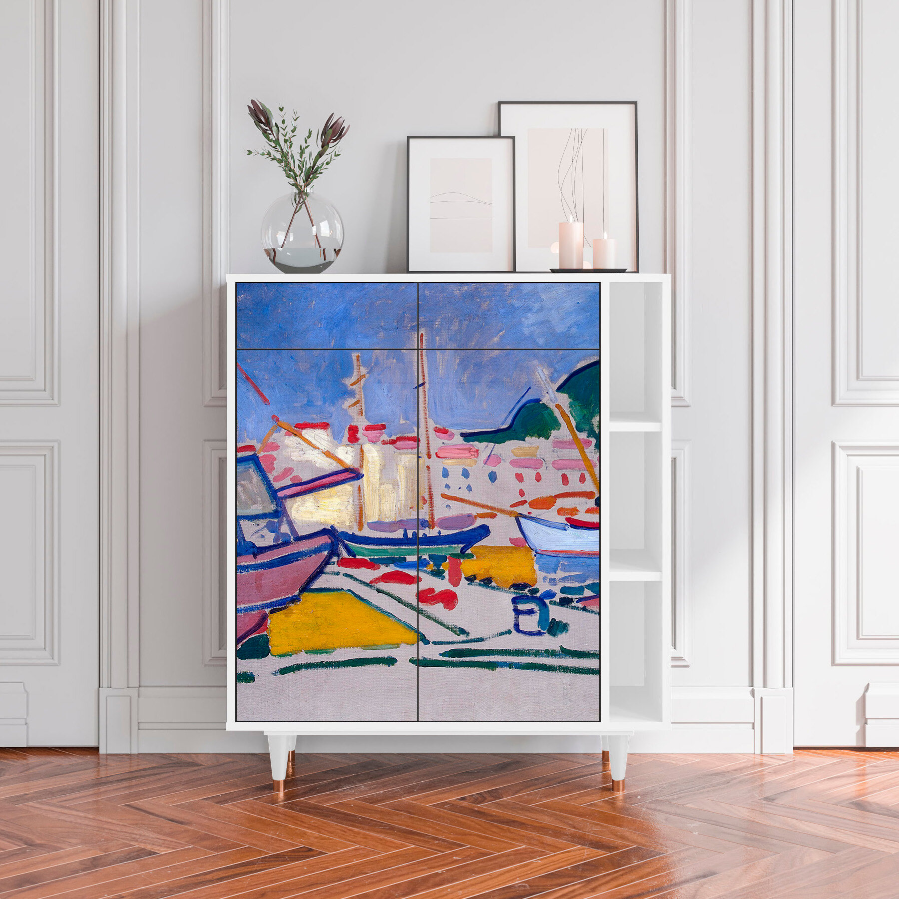 Комод - STORYZ - BS6 The Port of Collioure by Andre Derain , Размер - 94 x 110 x 41 см, Цвет корпуса - , Белый
