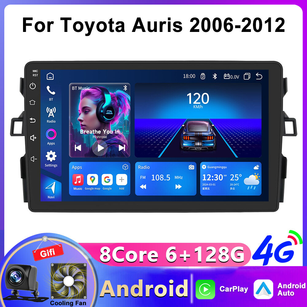 Штатная магнитола Toyota Auris 2006-2012, Android(8 ядер 6/128GB, GPS, DSP) Магнитола Тойота Аурис