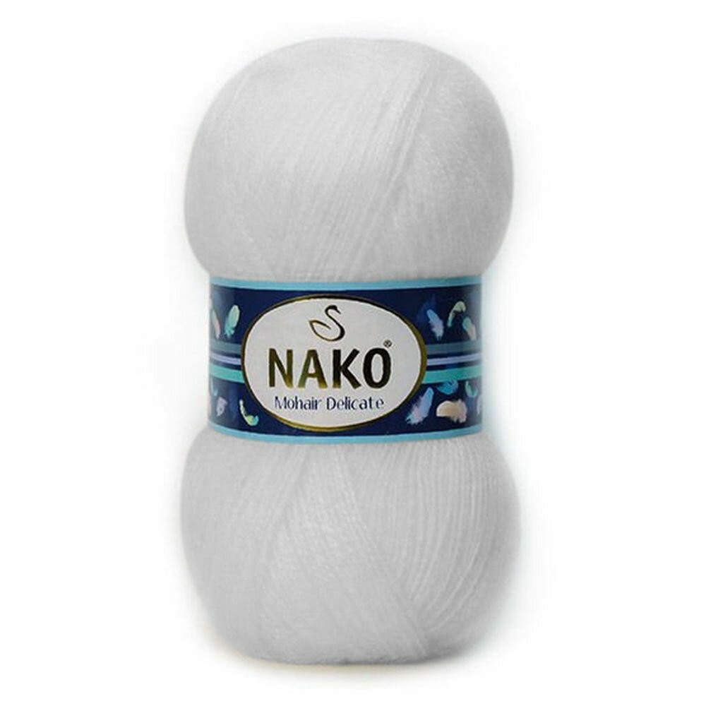 Пряжа MOHAIR DELICATE (Nako), белый - 208-6101, 5% мохер, 10% шерсть, 85% акрил, 5 мотков, 100 г, 500 м.