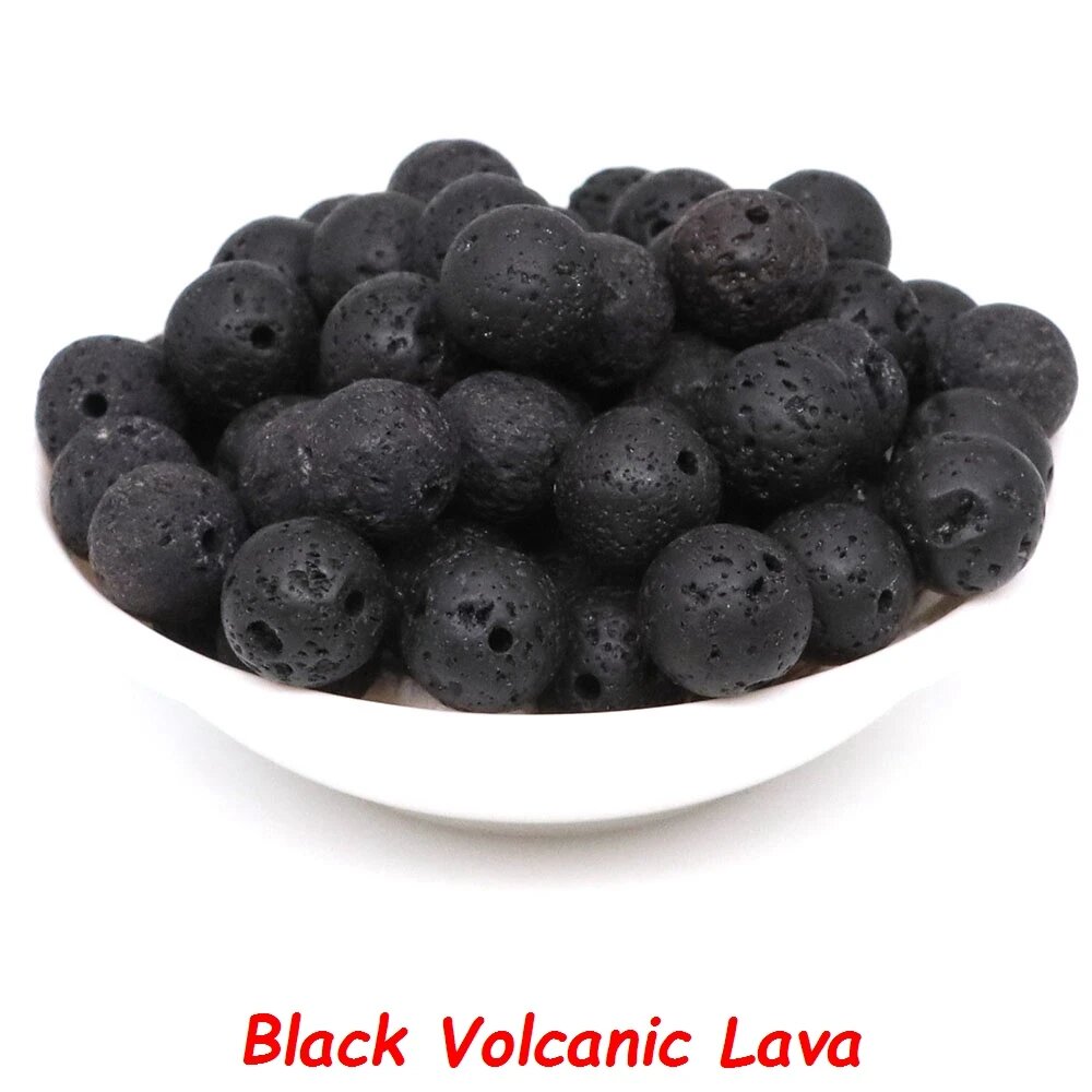 Каменные бусины из аметиста, кварца, агата и яшмы 4/6/8/10 мм Черный, 10mm 35-39pcs, Volcanic Lava