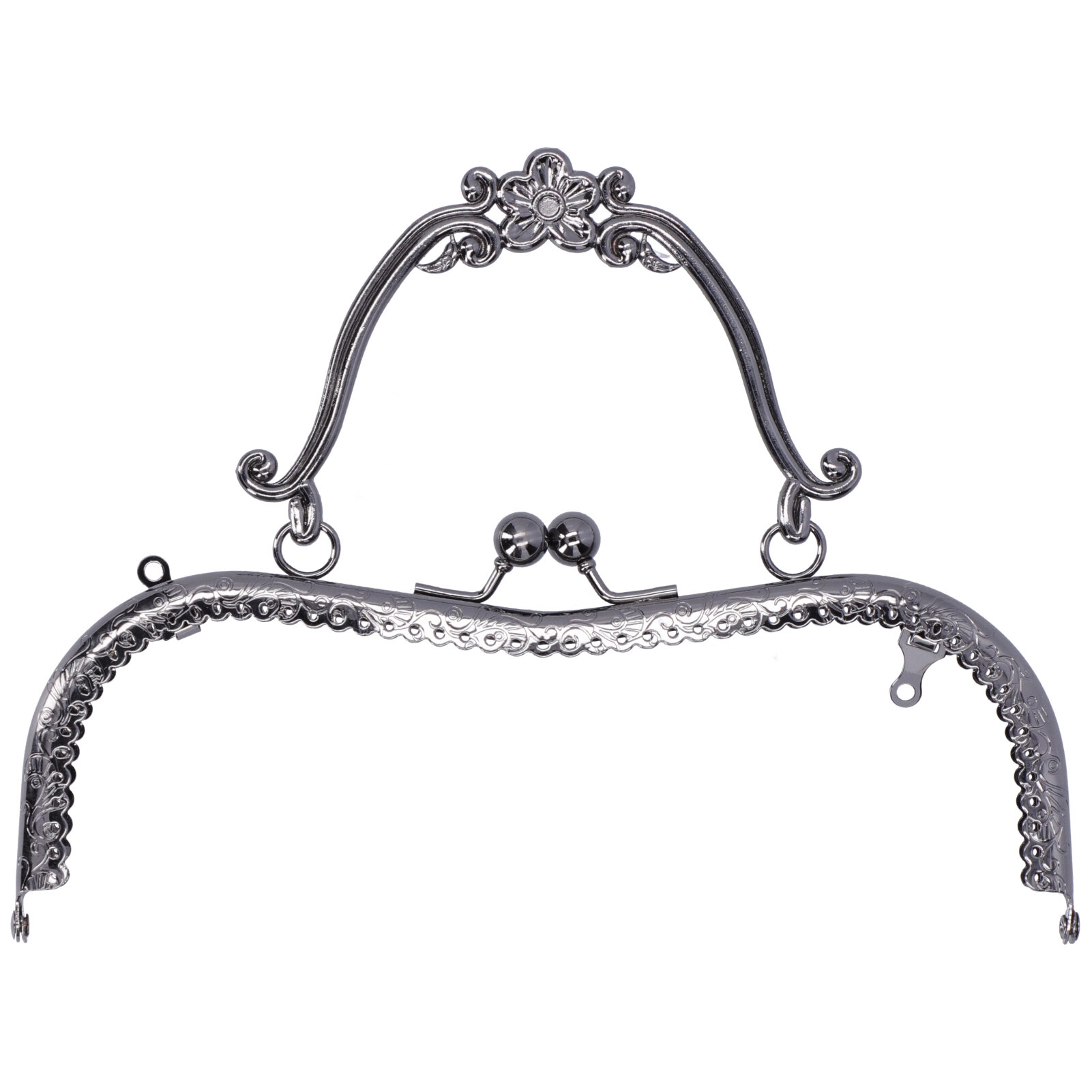 Металлическая рамка для сумки с застежкой-поцелуем, ретро-стиль, тисненая ручка, фурнитура, 20,5 см, цвет «оружейный серый», B01-029 — 00551