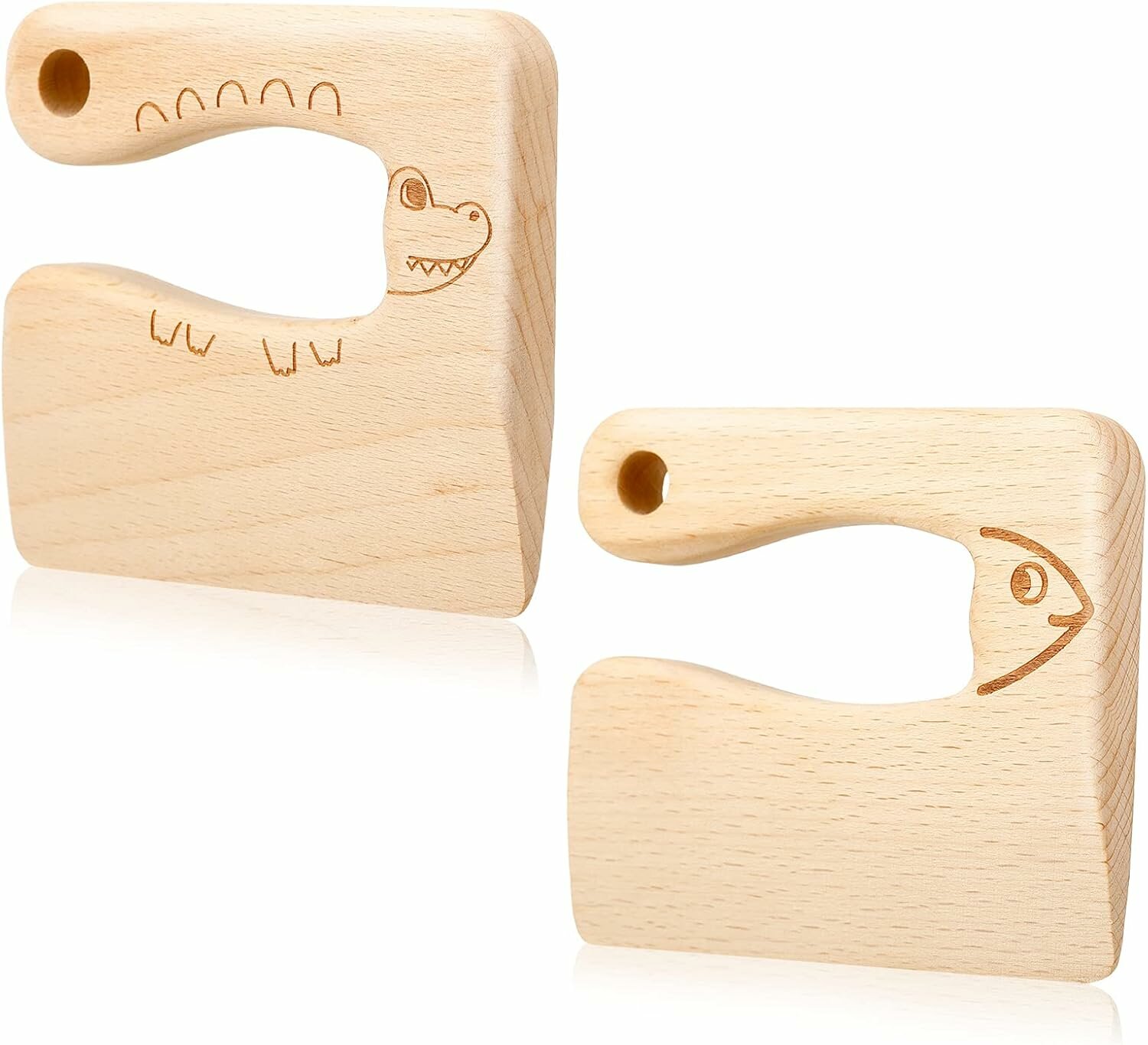 2 деревянных детских ножа для приготовления пищи, безопасные детские ножи. Деревянный детский нож для приготовления пищи и нарезки овощей, фруктов, милой рыбки и крокодила. Кухонный инструмент для детей от 2 до 10 лет.