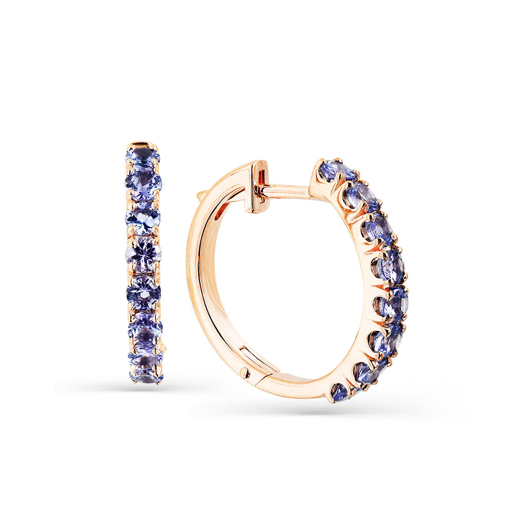 Серьги, красное золото, 585 проба, танзанит