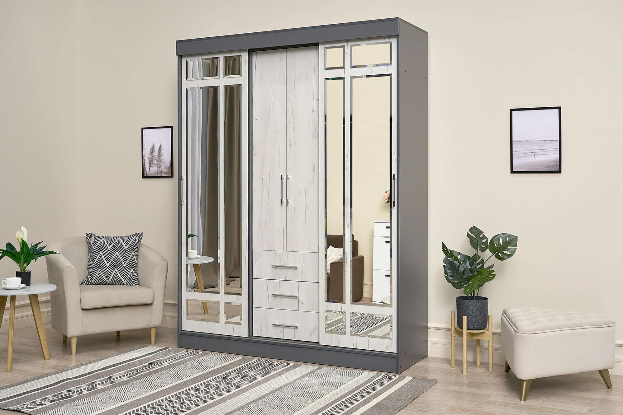 Шкаф-купе Маэстро Графит, Дуб Крафт Белый