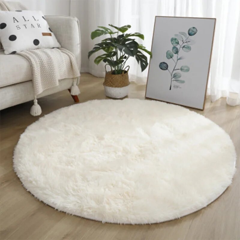Круглый белый пушистый ковёр из полиэстера 100cm, White