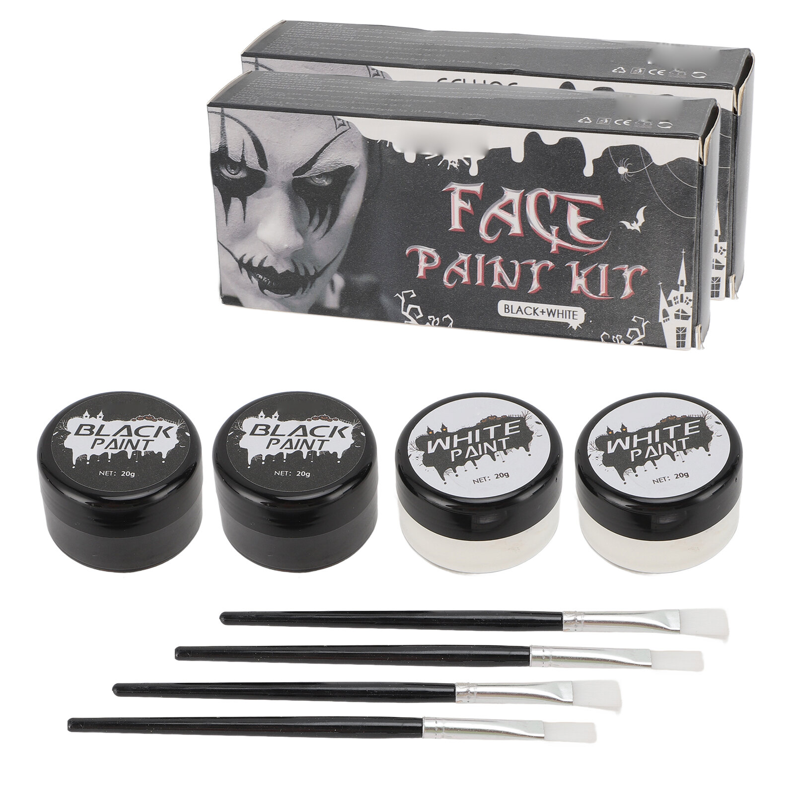 2 коробки черно-белой краски для лица и тела, косметический пигмент, фестивальная краска для макияжа, для веселья, тематических вечеринок, костюмов, фестивалей