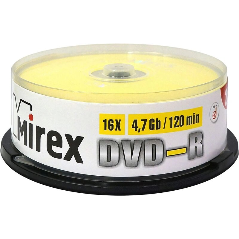 Носители информации DVD-R, 16x, Mirex, Cake/25, UL130003A1M