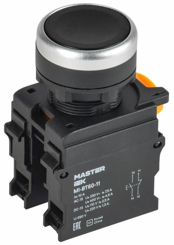 Кнопка d22мм 1НО+1НЗ MASTER черн. IEK MI-BT60-11-3-22-K02
