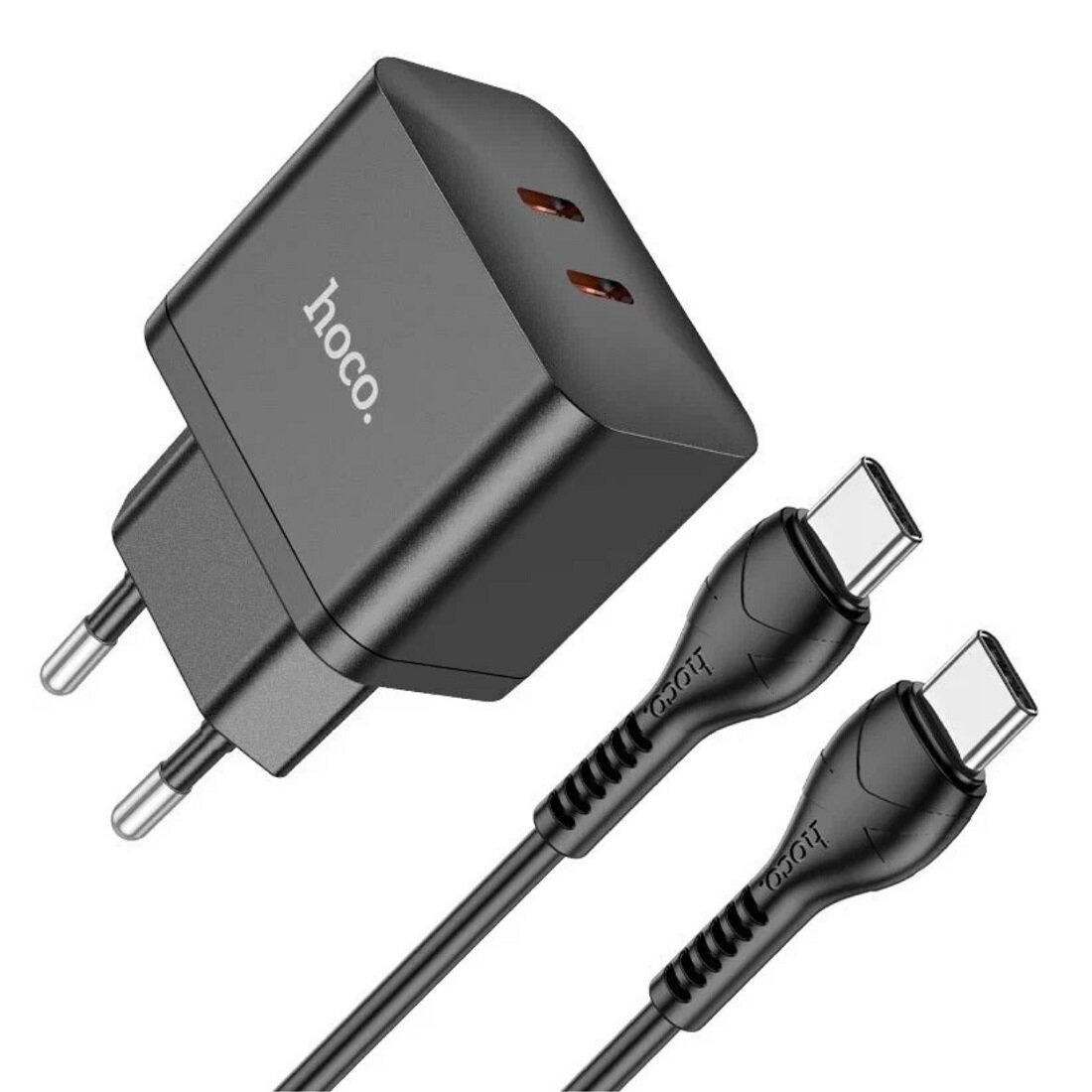 Сетевое зарядное устройство Hoco N29 PD35W 2Type-C + Кабель Type-C-Type-C 1м, черный